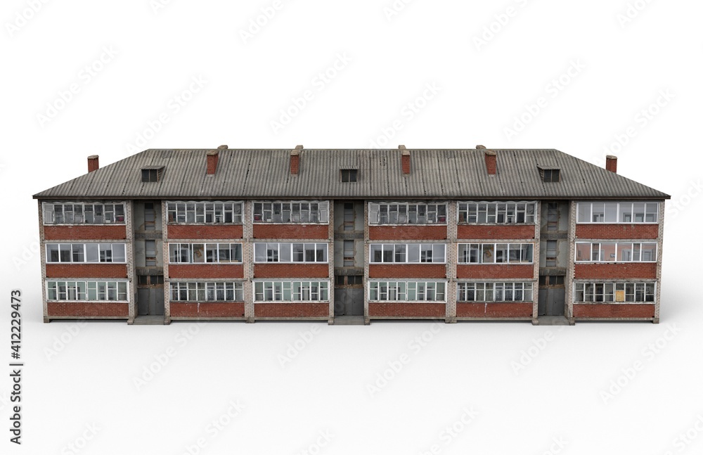 Old building render on a white background. 3D rendering Stock ...
