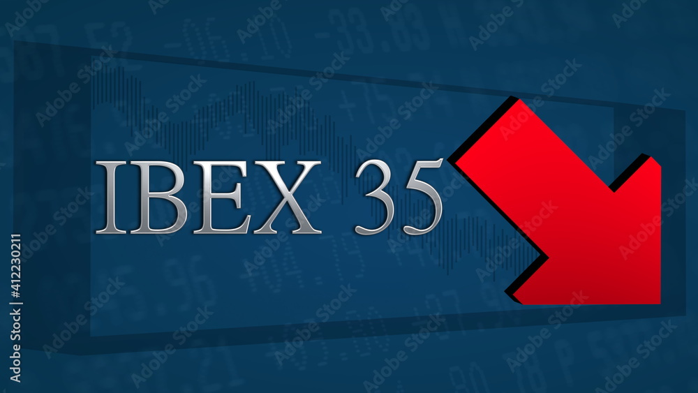 The Spanish stock market index IBEX 35 is trading lower. A red tilted ...