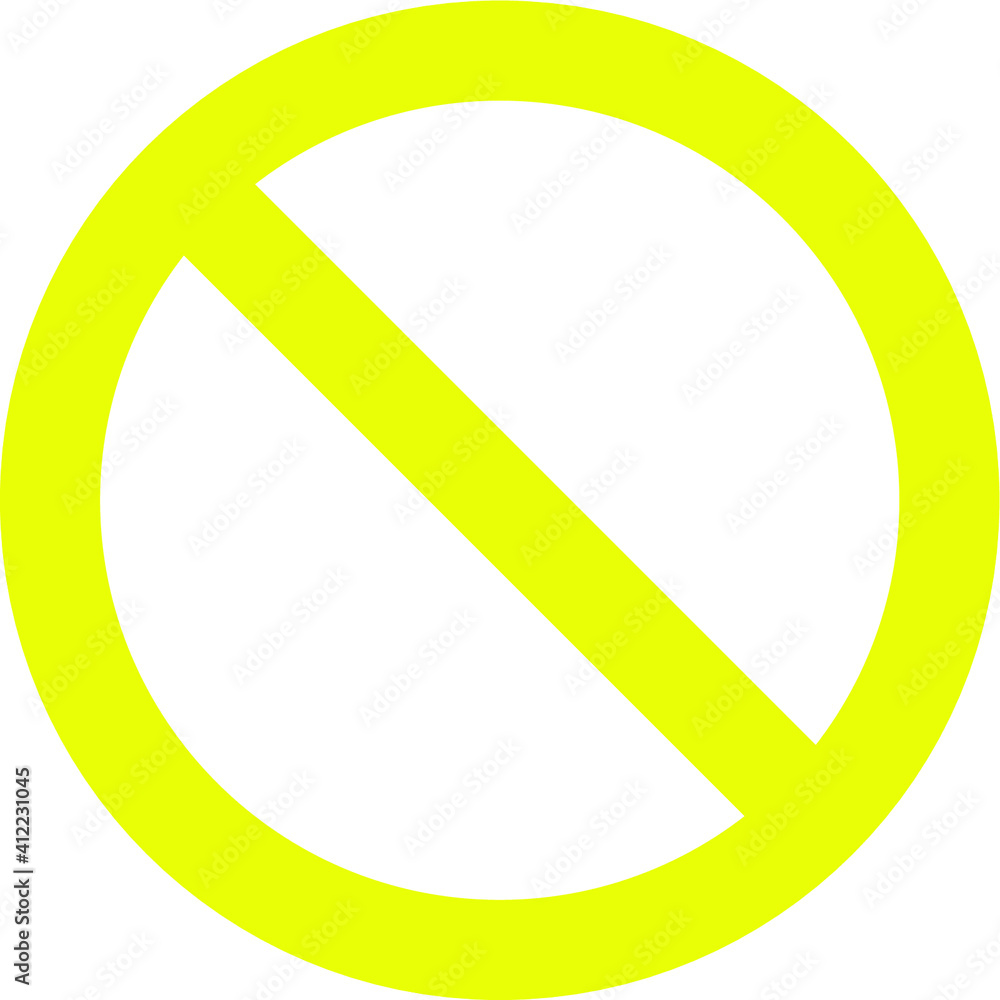 Caution and alert yellow circle with diagonal slash sign isolated on ...