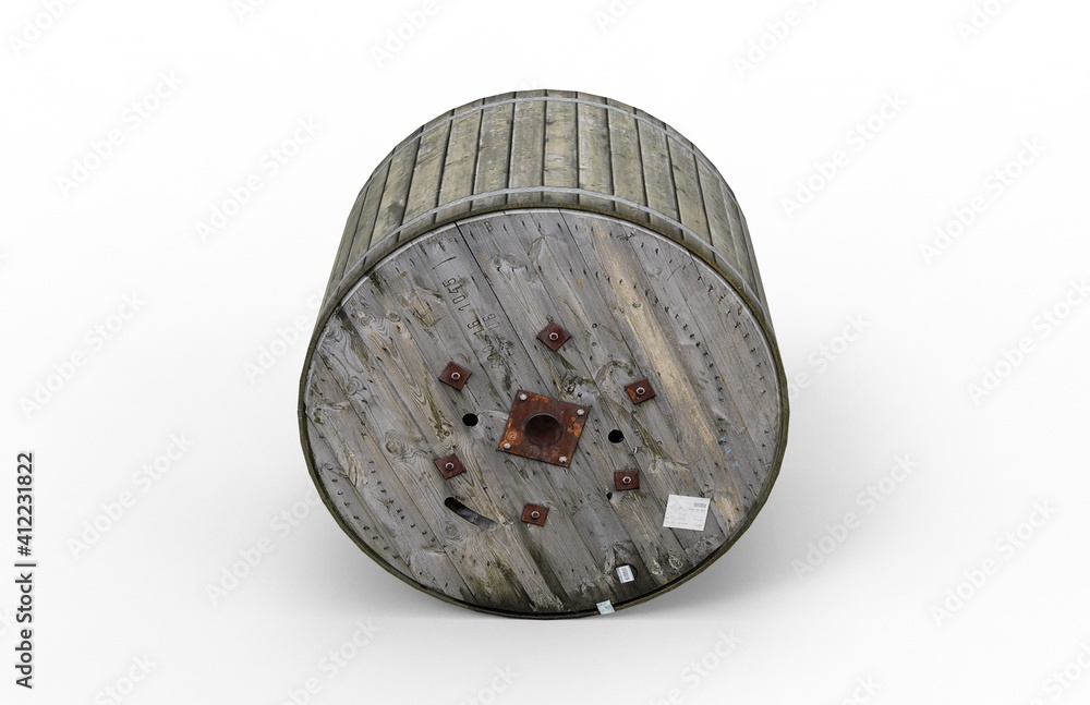 Old cable reel render on a white background. 3D rendering Stock Photo ...