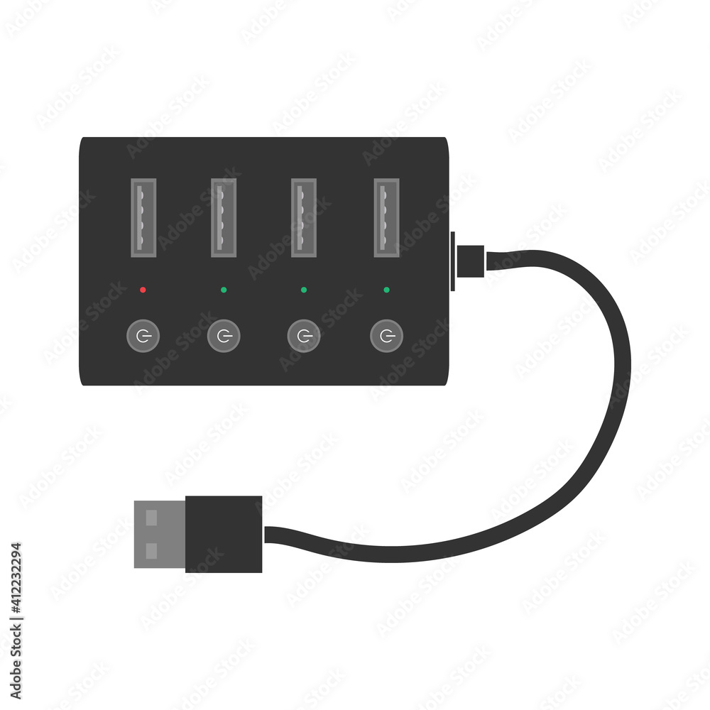 Professional USB hub with USB ports, indicators and a switch on each ...