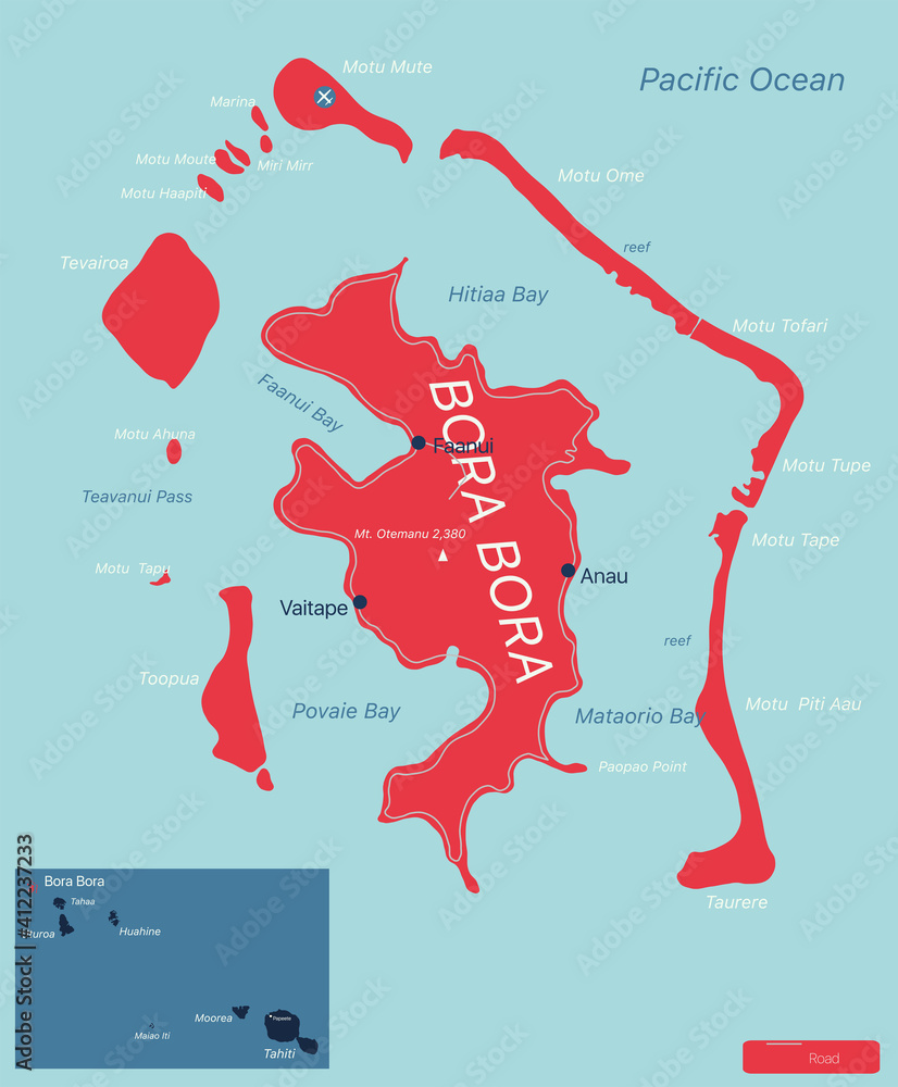 Bora Bora islands detailed editable map with regions cities and towns ...