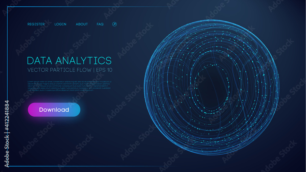 Data Analytics Globe. Abstract sphere flow of particles on light ...