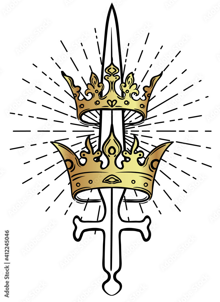 Sword and two crowns. Vintage gothic style inspired art. Vector ...