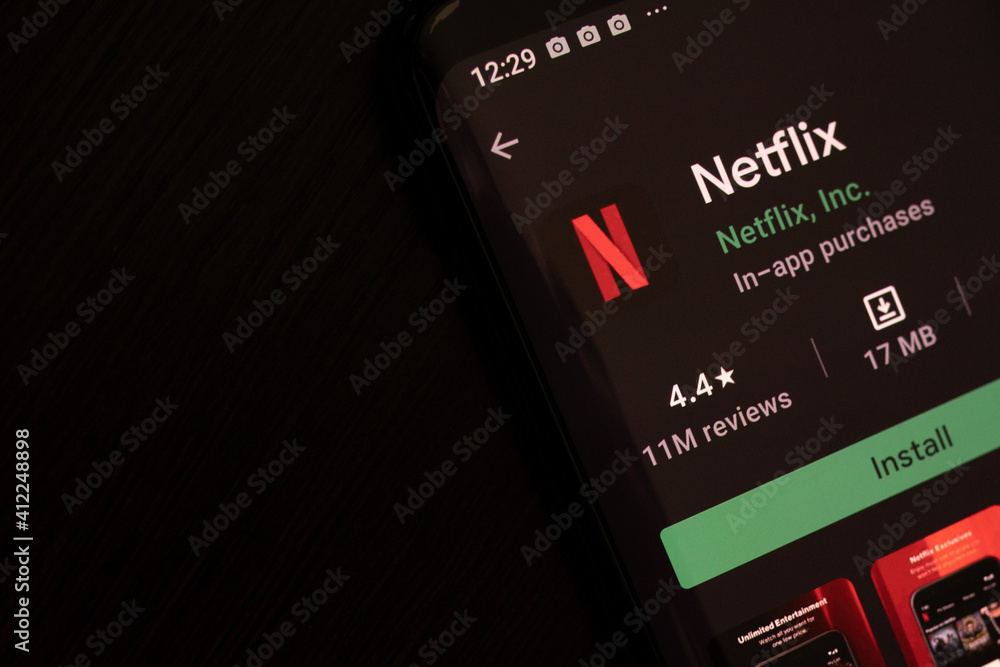 New York, USA, February 8, 2021: Netflix logo on smartphone screen ...