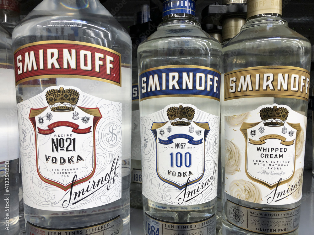 Indianapolis - Circa February 2021: Smirnoff vodka display. Smirnoff ...