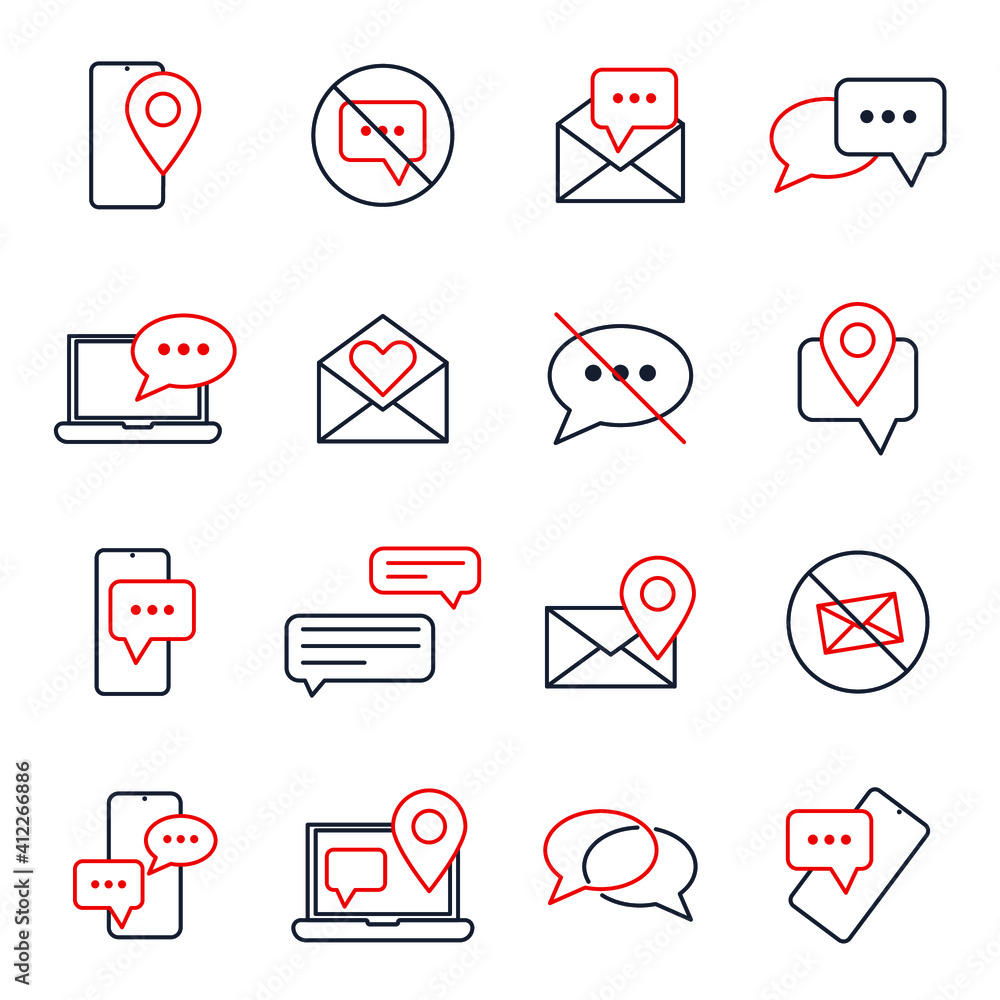 Set of Message Chat icon. SMS mail pack symbol template for graphic and ...