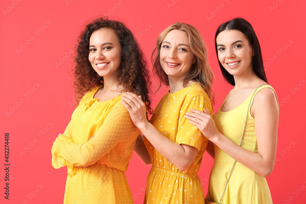 Beautiful women on color background. Unity concept Stock Photo | Adobe ...