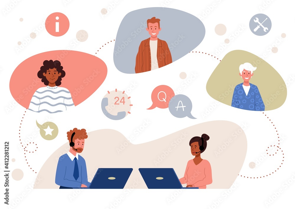 Customer support service concept. Customer service representatives ...