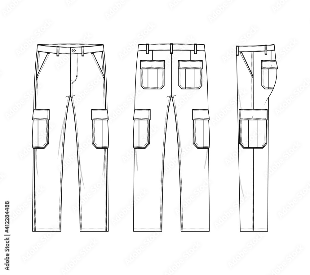 Men's Cargo Pant - Front, Back, Side views Stock Vector | Adobe Stock