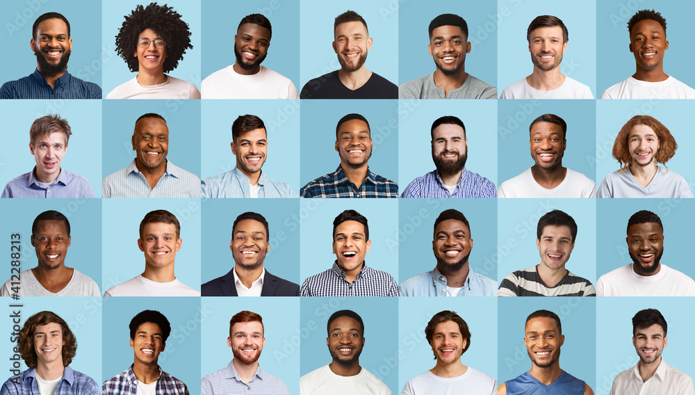 Happy men of different ages and nationalities, set of portraits Stock ...