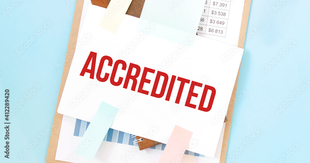 Paper plate with text take ACCREDITED. Diagram, notepad and blue background Stock Photo | Adobe ...