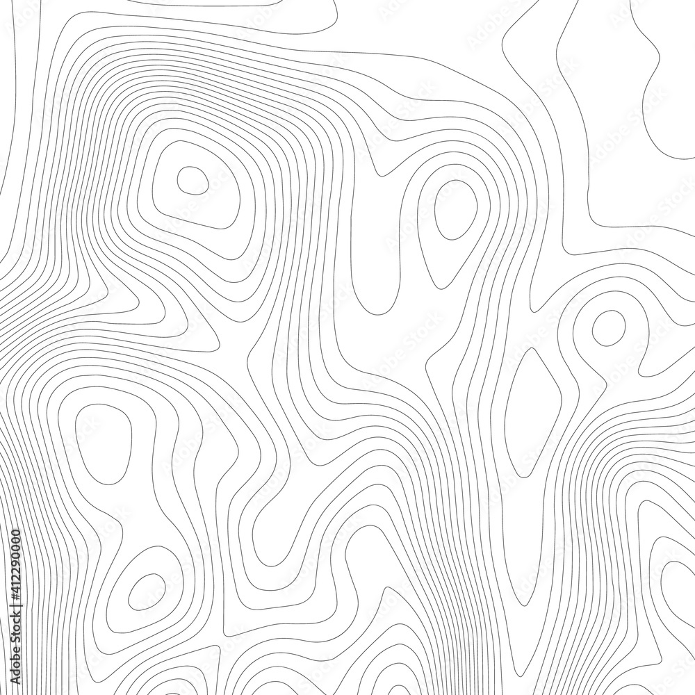 Topographic texture map on white background. Topo map elevation lines ...