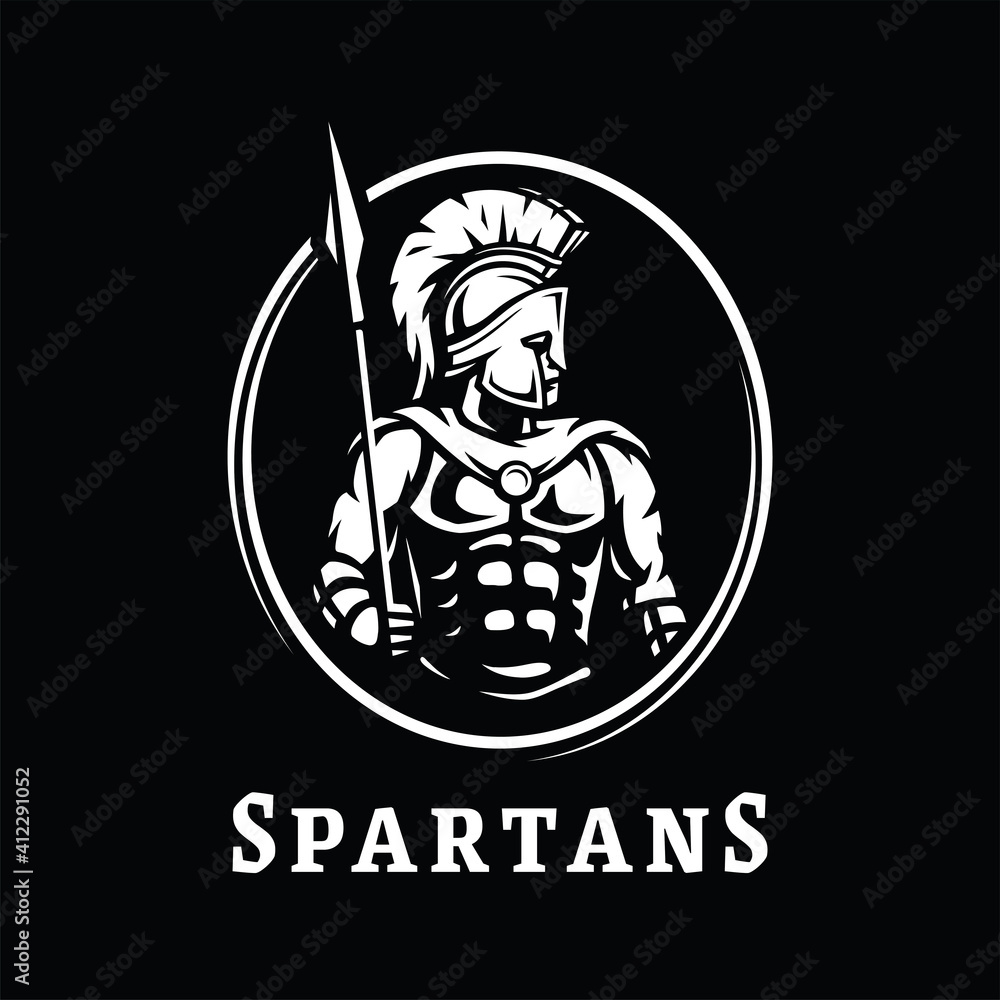 Spartan warrior in armor. Symbol, logo on a dark background. Vector ...