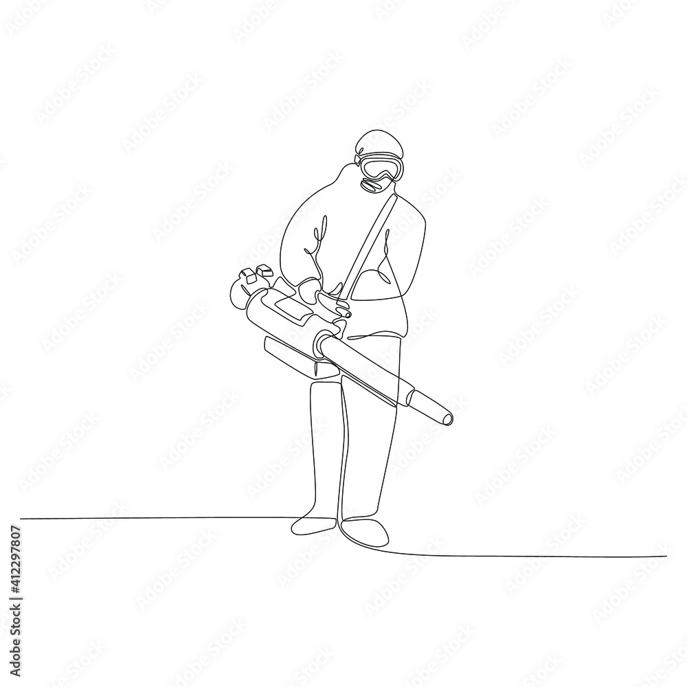 continuous line drawing Officer wearing ppe suit and mask and face ...