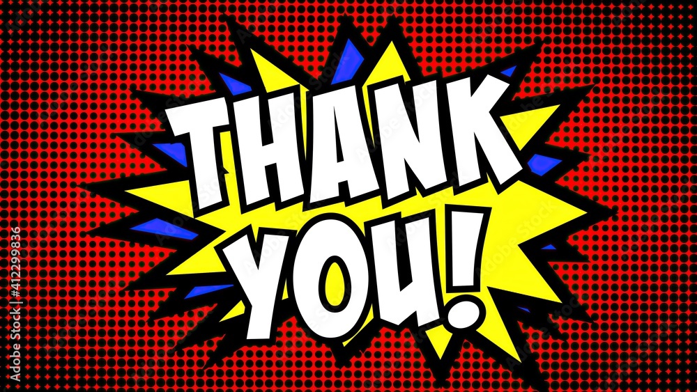 A colorful strip illustration of the words Thank You. Comic book ...