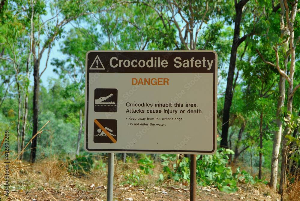 Crocodile Warning Sign In The Northern Territory Of Australia Stock ...