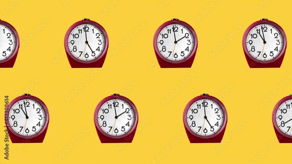 seamless looping animation with two rows of classic red plastic alarm ...