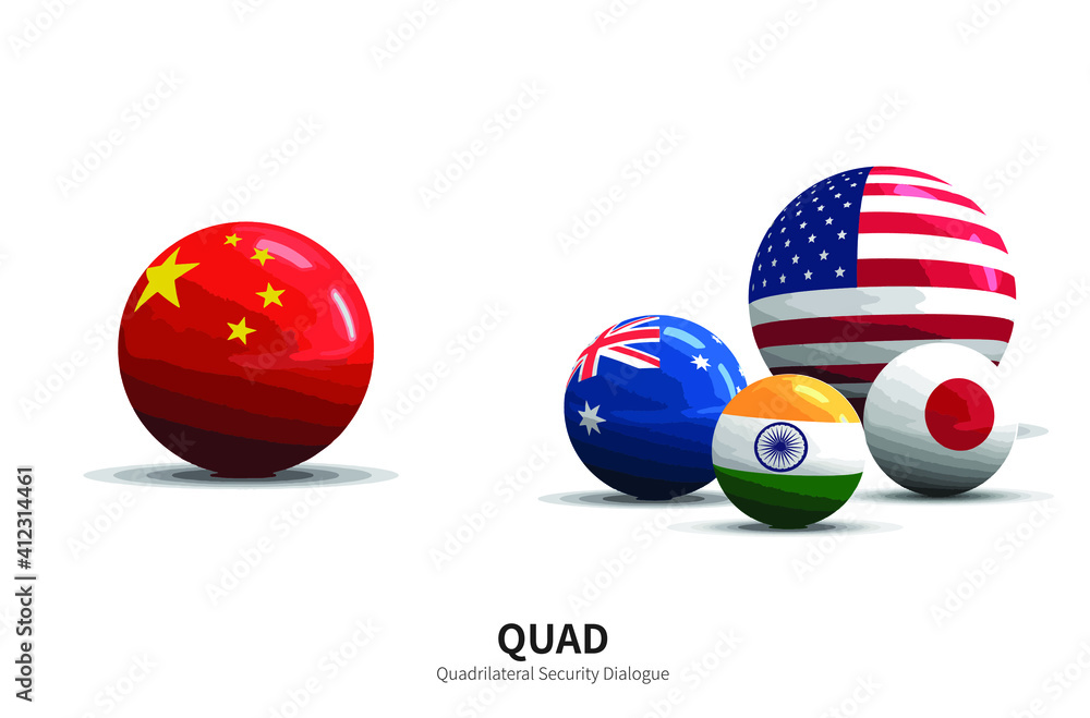 Flag ball of The Quadrilateral Security Dialogue countries. Stock ...