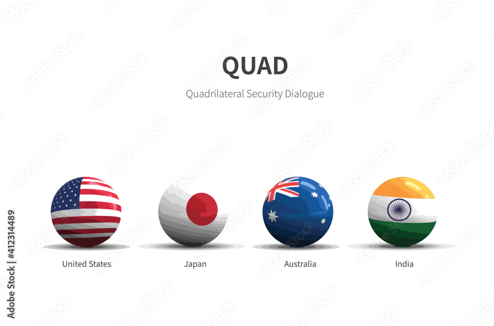 Flag ball of The Quadrilateral Security Dialogue countries. Stock ...