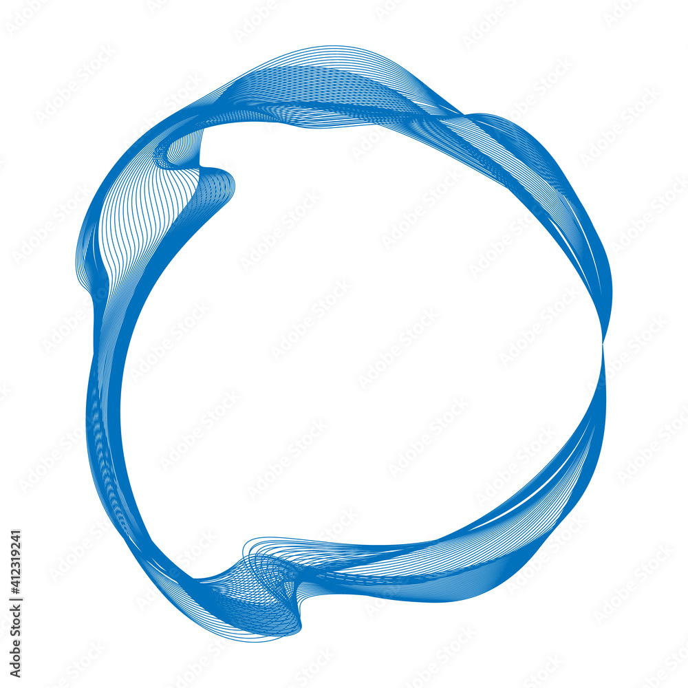 Abstract blue wave in a circle, frame of wavy lines, vector design ...