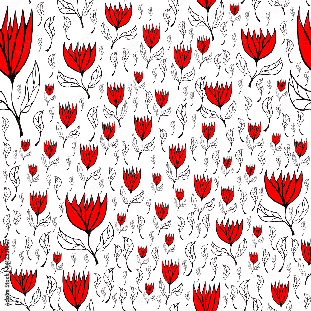 Seamless spring pattern in classic colors: red, black, white. Red ...