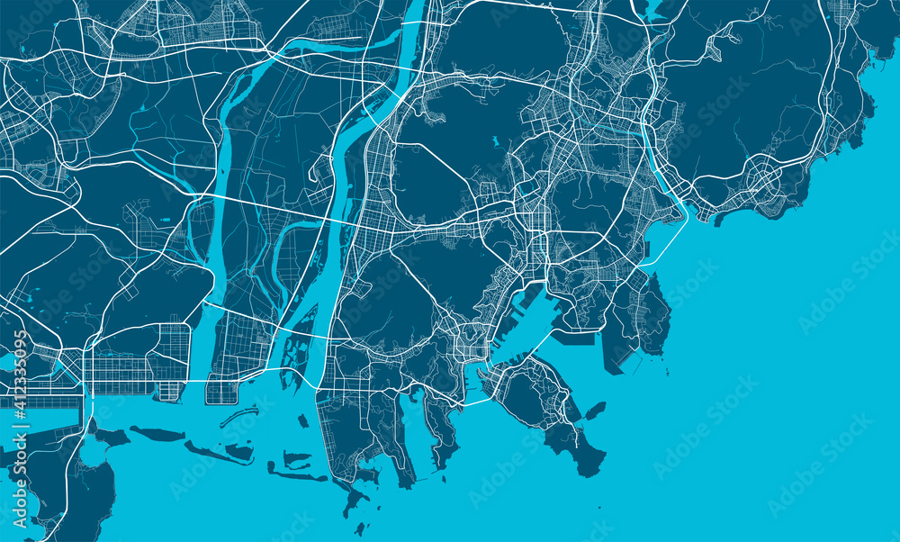 Vector map of Busan, South Korea, State of South Korea. Street map art ...