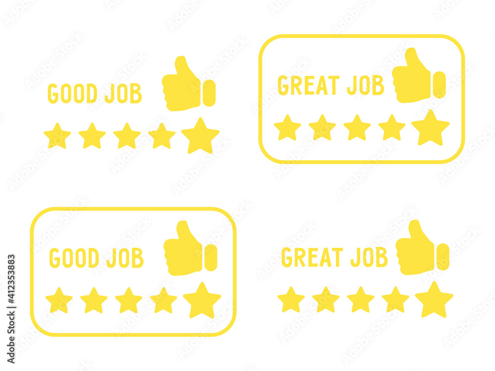 Set of rectangular icons with stars to assess the level of work. Can be ...