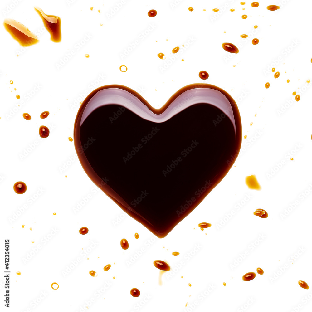 heart symbol made by soy sauce drip isolated on a white background ...