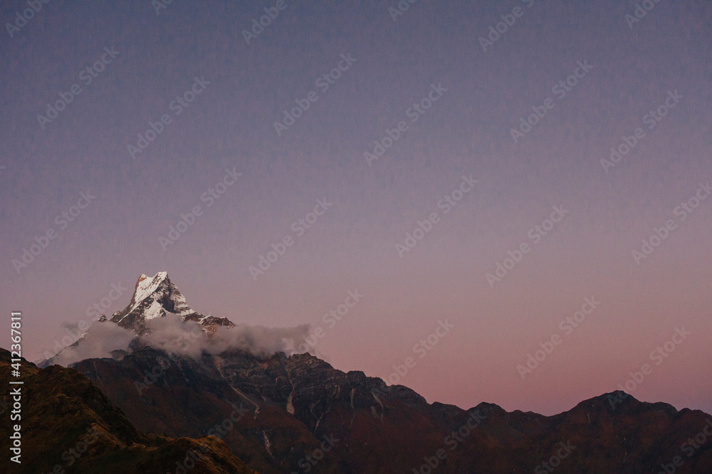 Mount Machhapuchchhre (6,993 m) also known as Mount Fishtail seen from ...