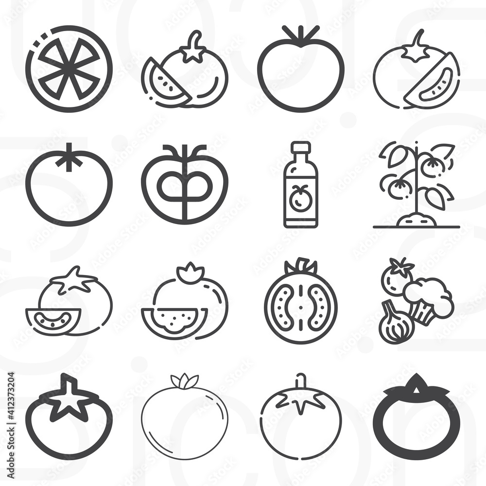 16 pack of tomato isolated lineal web icons set Stock Vector | Adobe Stock