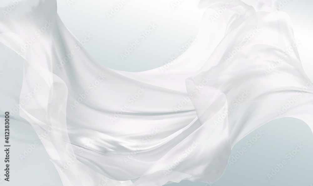 3d realistic flying white silk fabric. Abstract vector flying wave silk ...