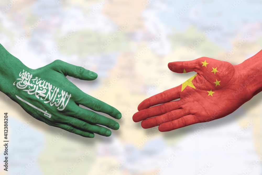 Saudi Arabia and China - Flag handshake symbolizing partnership and ...