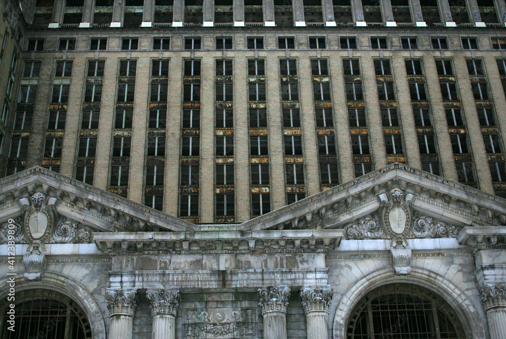 Details Of The Abandoned Michigan Central Terminal In Detroit Stock ...