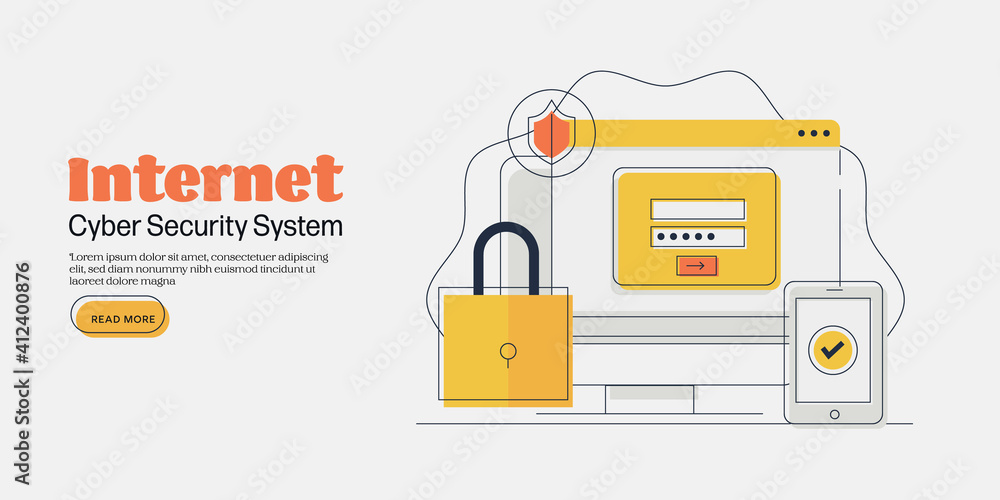 Line art illustration concept of internet security, password access ...