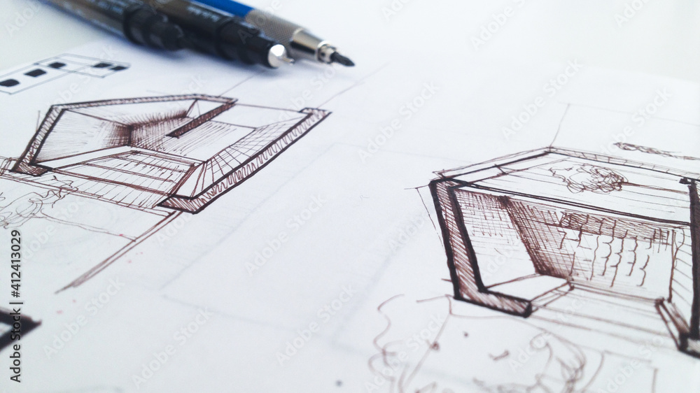Architectural drawings on paper Stock Photo | Adobe Stock