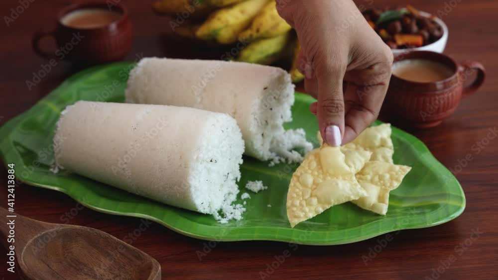 Rice Puttu white Pittu , Kadala Chickpea curry , milk tea , popular ...