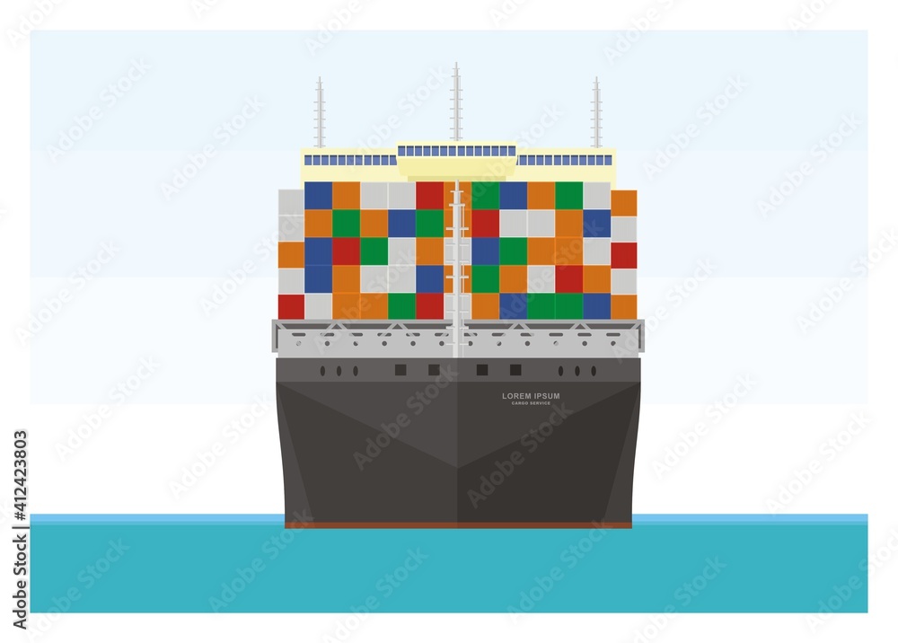 Container ship simple flat illustration. Front view Stock Vector ...