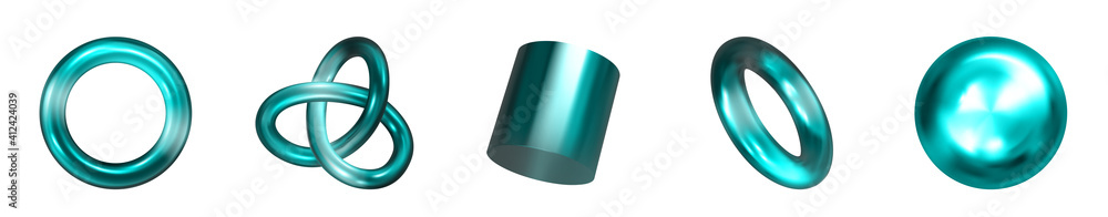 Realistic 3d render metallic color gradient geometric shapes objects ...