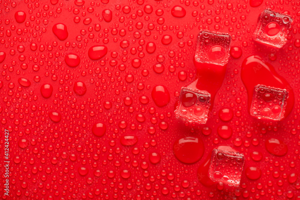 Top above overhead close up macro view photo of melting ice cubes on ...