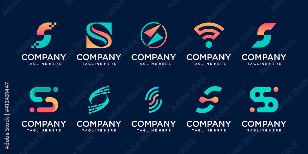 Set of collection initial letter S SS logo template. icons for business ...