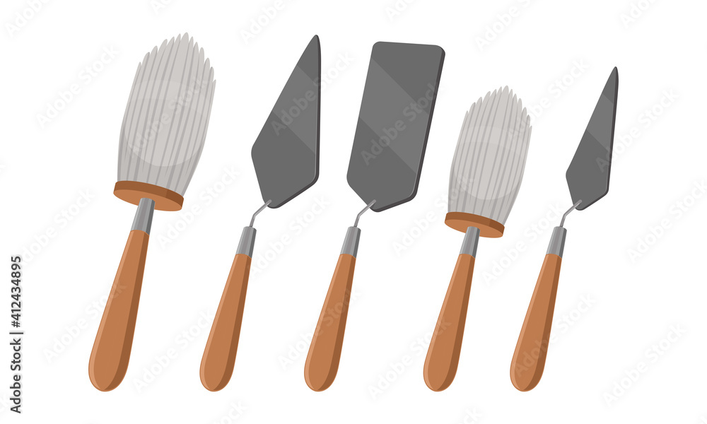 Archaeological Excavation Tools Collection, Trowels and Brushes Cartoon ...