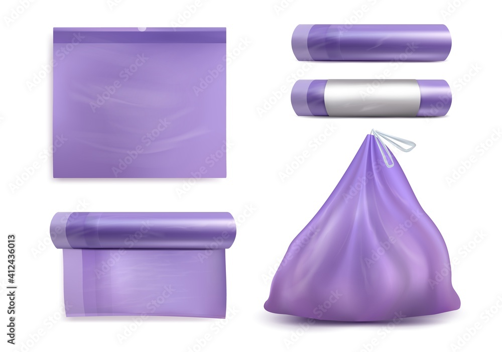 Trash bag mockup set, vector illustration isolated on white background ...