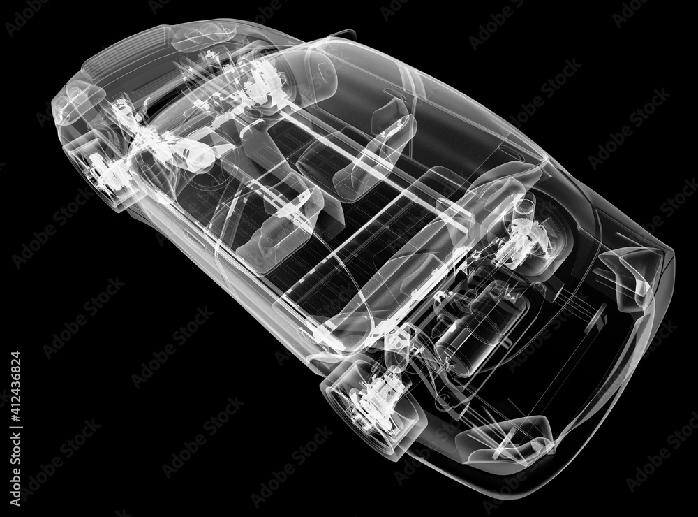 X-ray of electric car with chassis. 3D illustration Stock Illustration ...