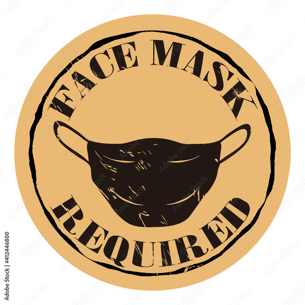 Vector round stamp with medical mask and text FACE MASK REQUIRED on ...