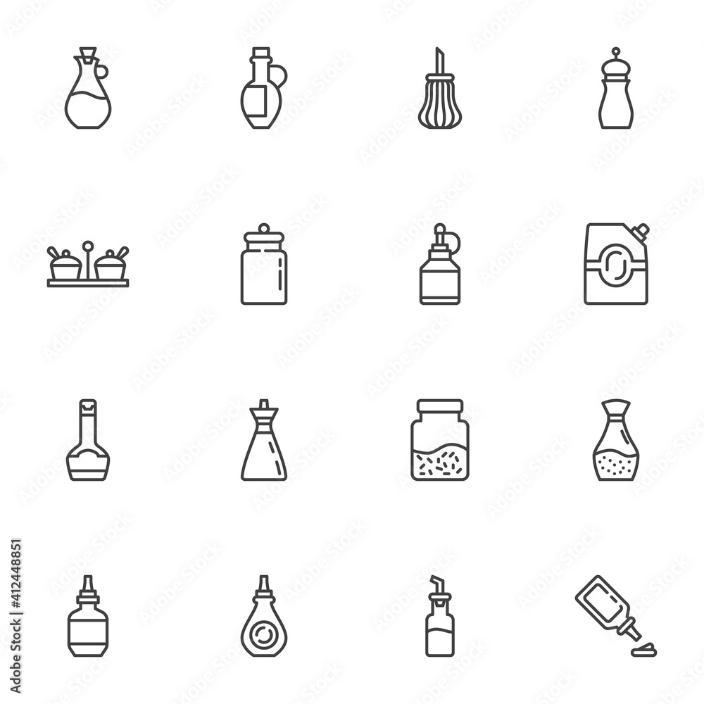 Condiment and spices line icons set, outline vector symbol collection ...