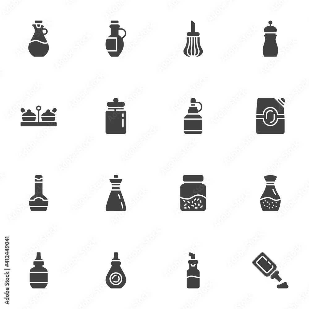 Condiment and spices vector icons set, modern solid symbol collection ...