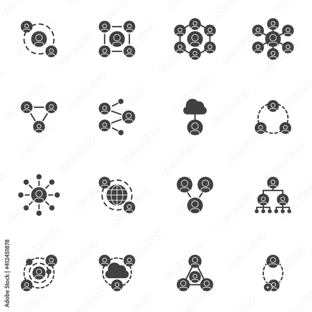 People network connection vector icons set, modern solid symbol ...