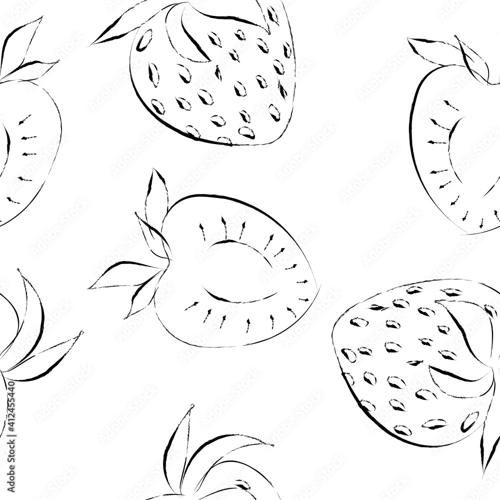 Seamless pattern with outline strawberry isolated on white. modern ...
