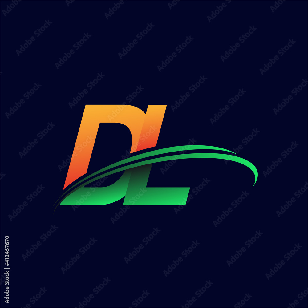 initial logo DL company name colored orange and green swoosh design ...